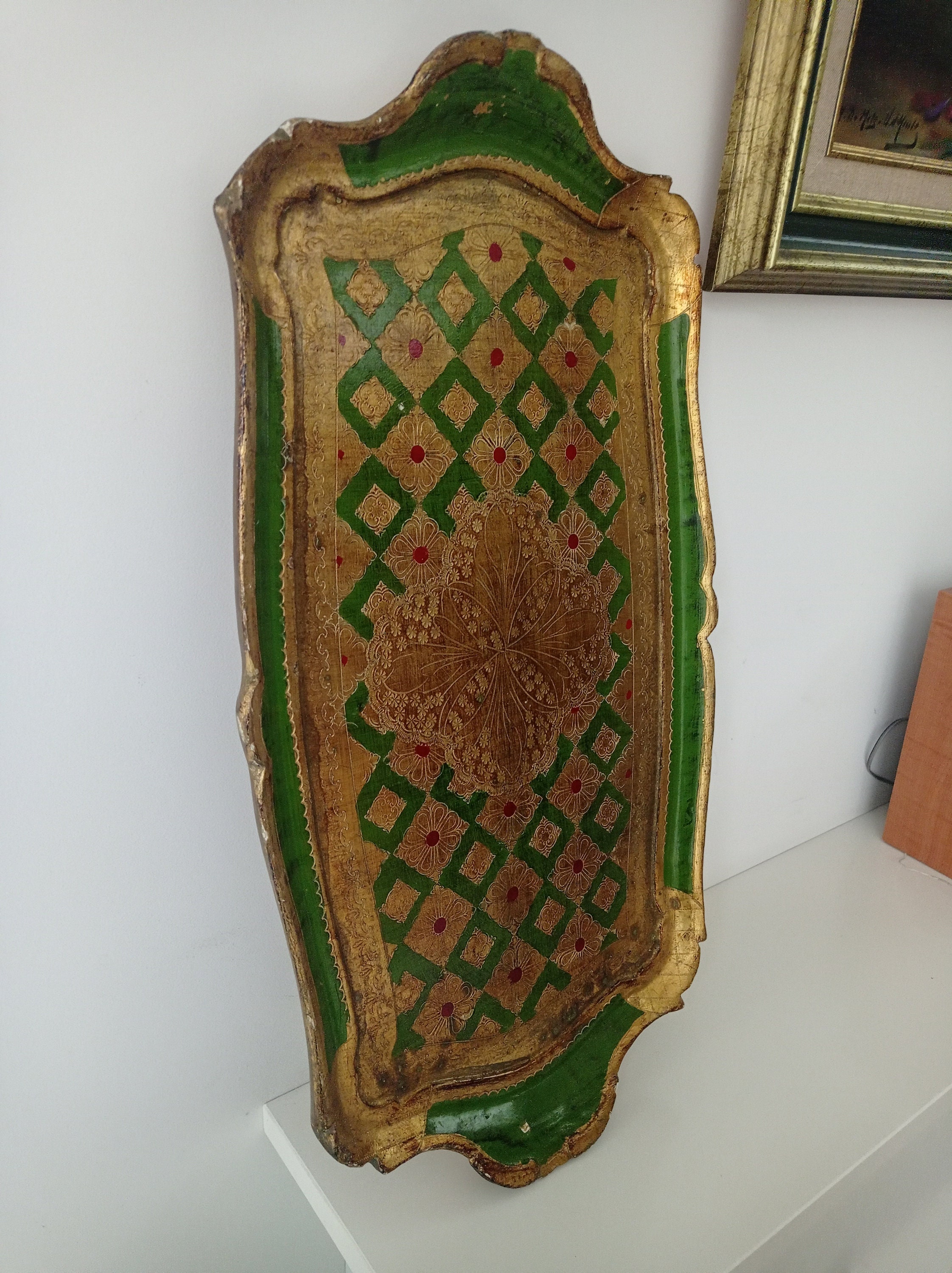 Large Florentine Tray With Gold and Green Colors Vintage From - Etsy
