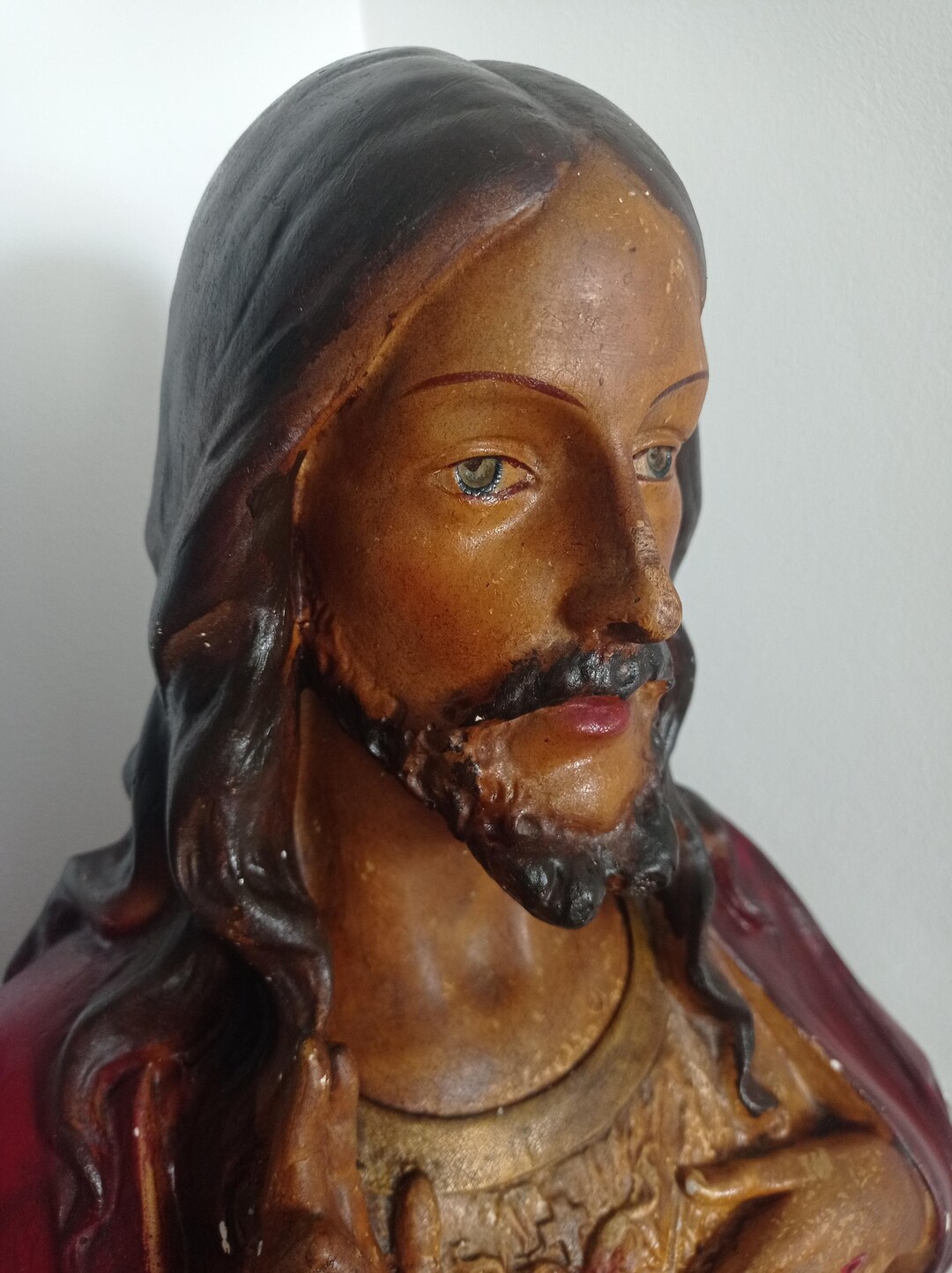 Large Bust of Jesus Christ Sacred Heart, in Plaster, Marked and in ...