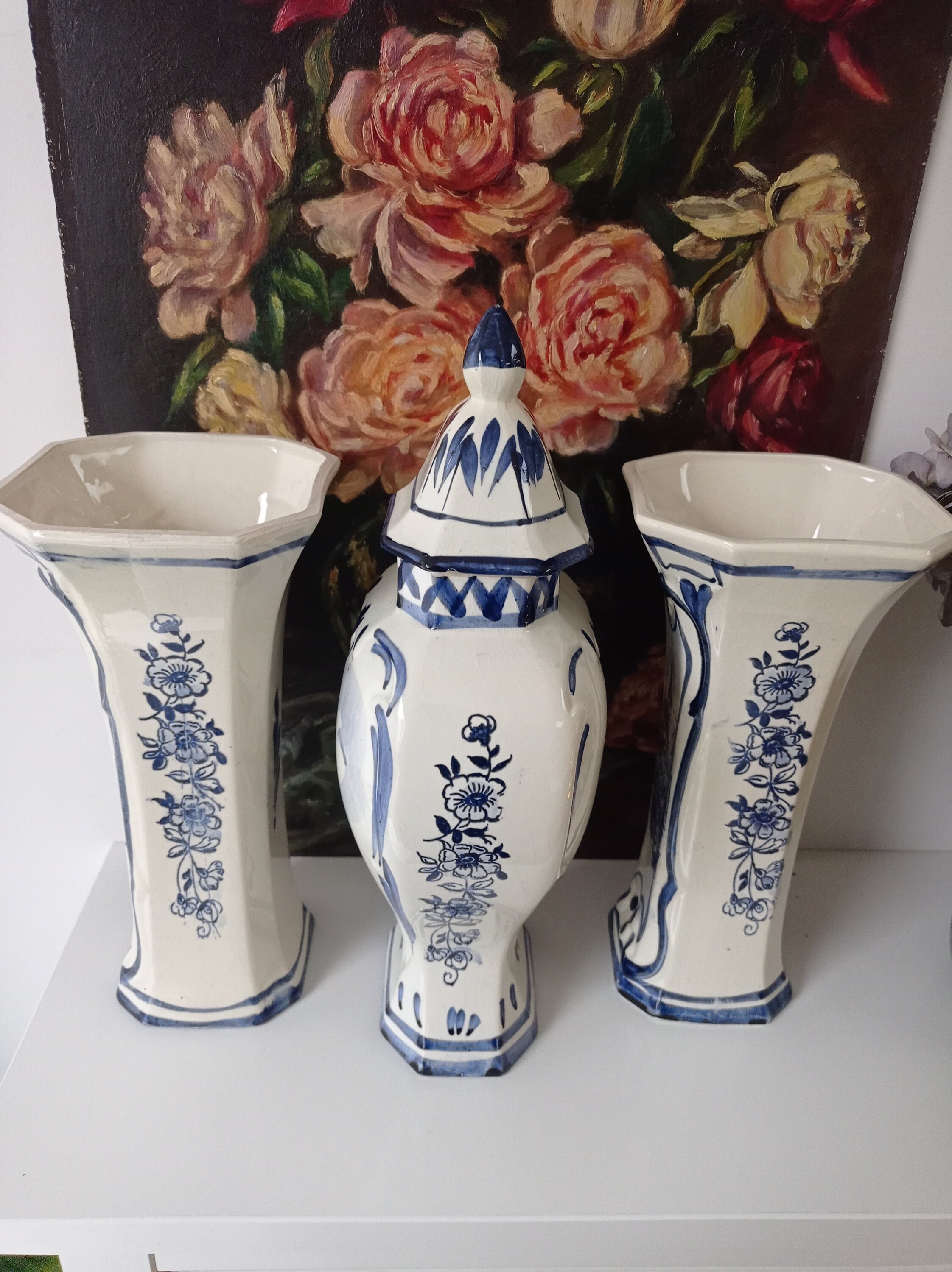 Vintage Dutch Set of Delft Blue, Lidded Vase and Two Trumpet Vases - Etsy