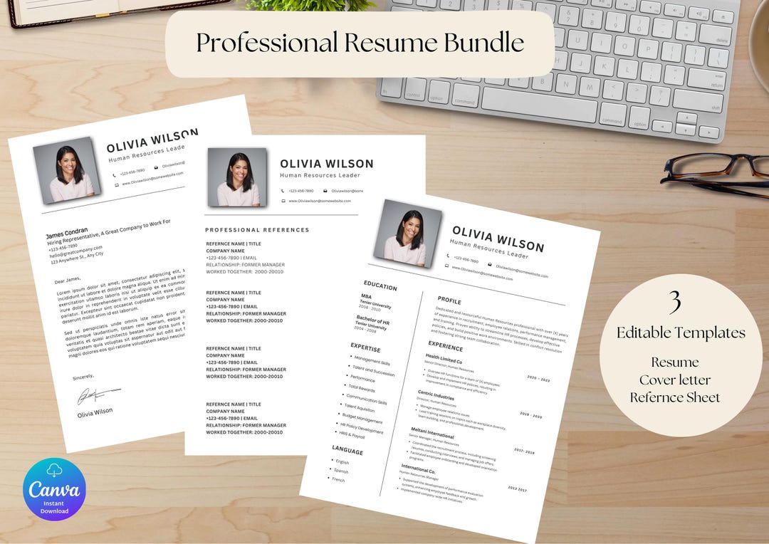 Resume Reference Sheet and Cover Letter Templates, Professional Bundle ...