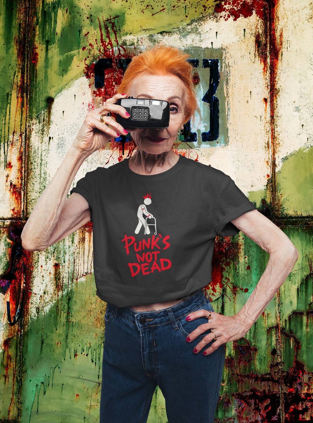 Punk's Not Dead, Old Punk Rocker With Walker T Shirt - Unisex Jersey ...
