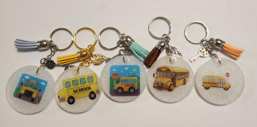 Epoxy Resin School Bus Keychain With Tassel and Charm - Etsy