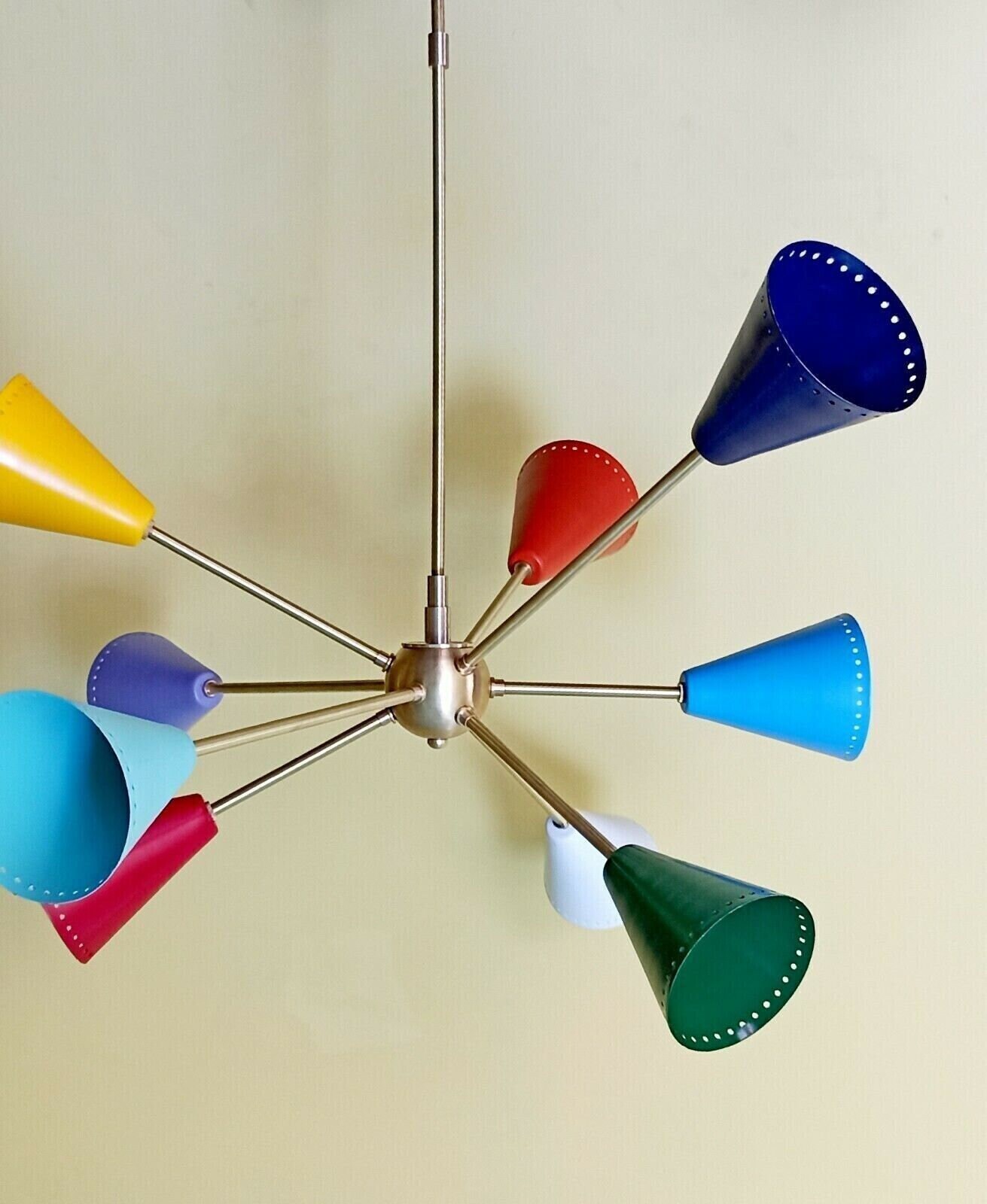 Mid Century Design Sputnik Light Big Size Cone 9 Painted Arm Brass ...