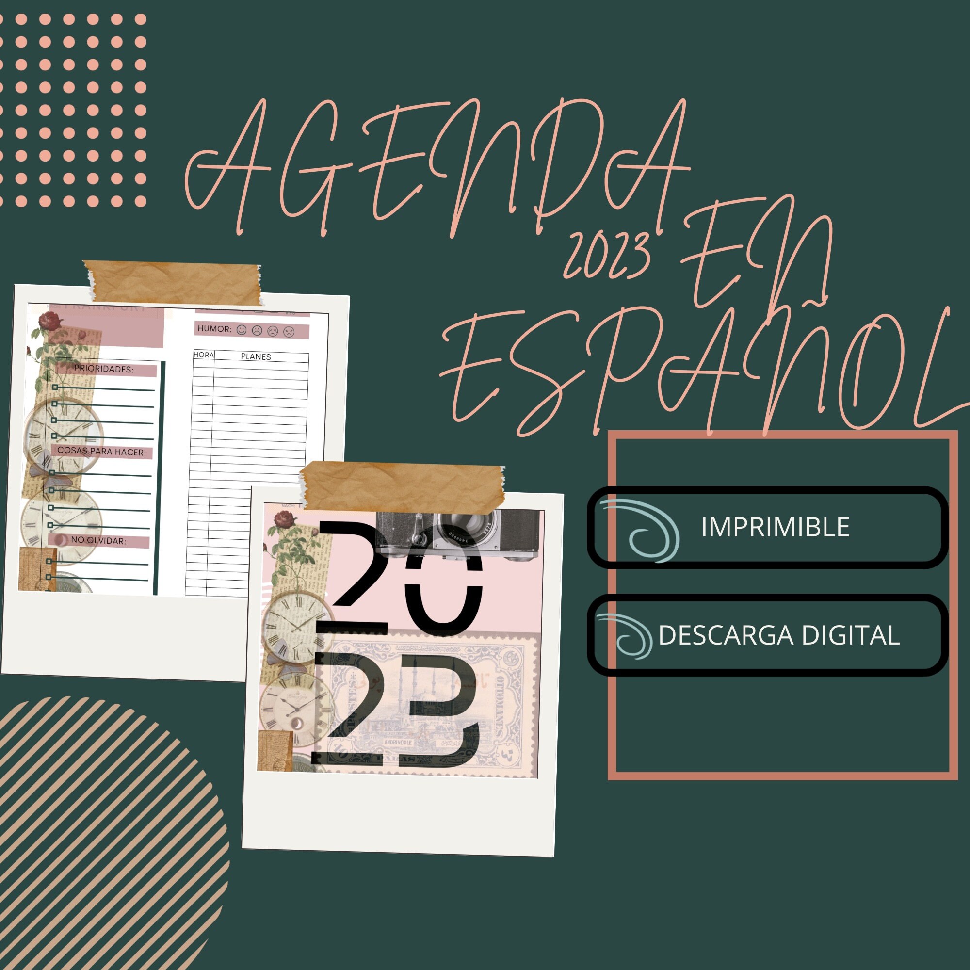 Planificador imprimible agenda 2023 en español planificador - Etsy México