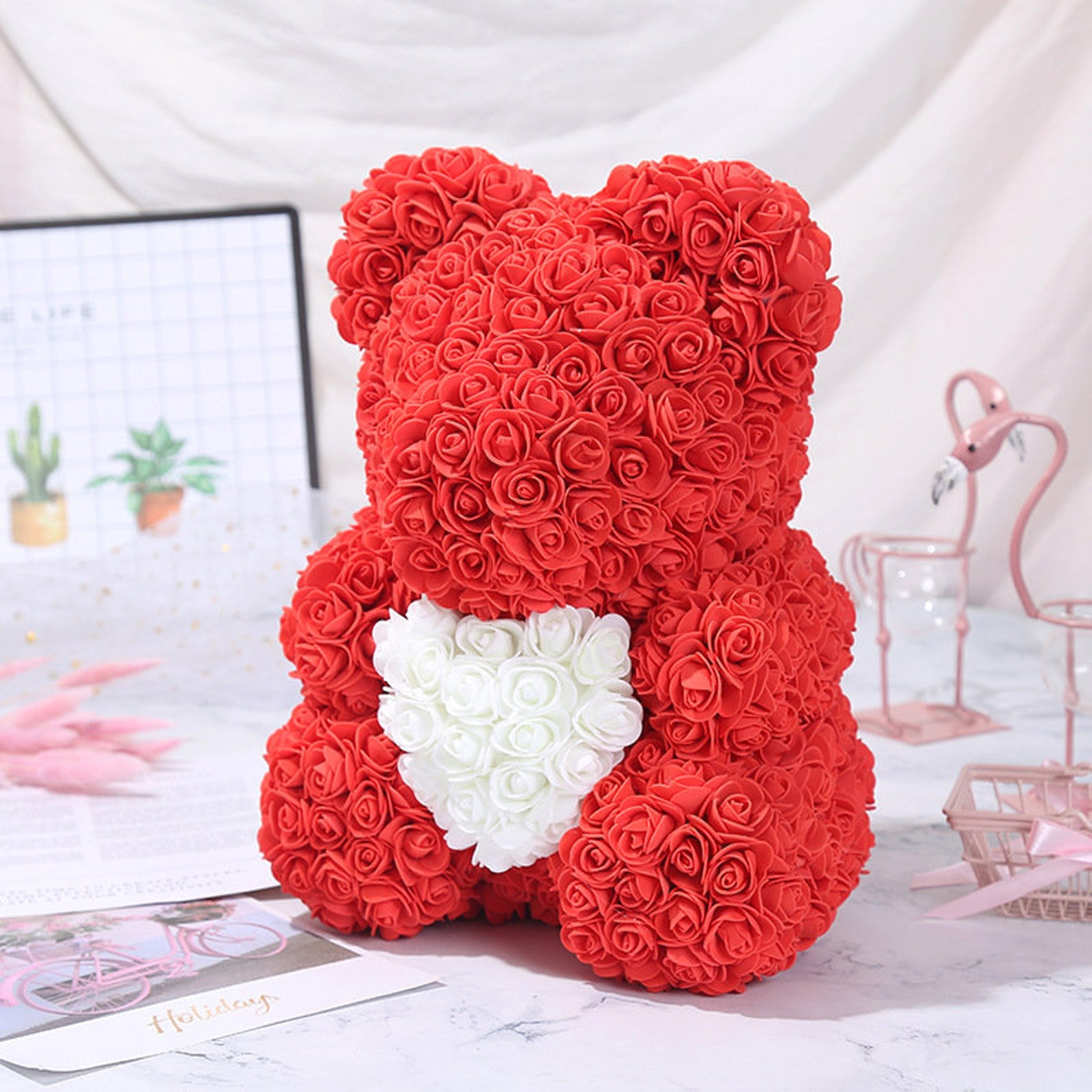 15 Rose Teddy Bear Heart Valentines Day Gift Handmade Gift Mothers Day ...