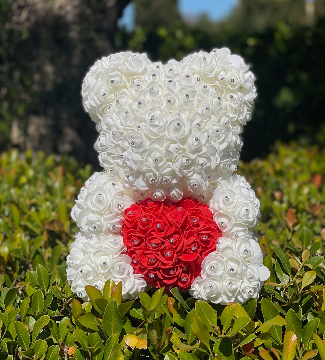 15 Rose Teddy Bear Heart Valentines Day Gift Handmade Gift Mothers Day ...