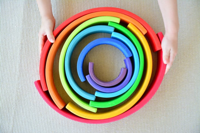 Large Wooden Rainbow Stacker 12pcs Rainbow Stacker Toy - Etsy