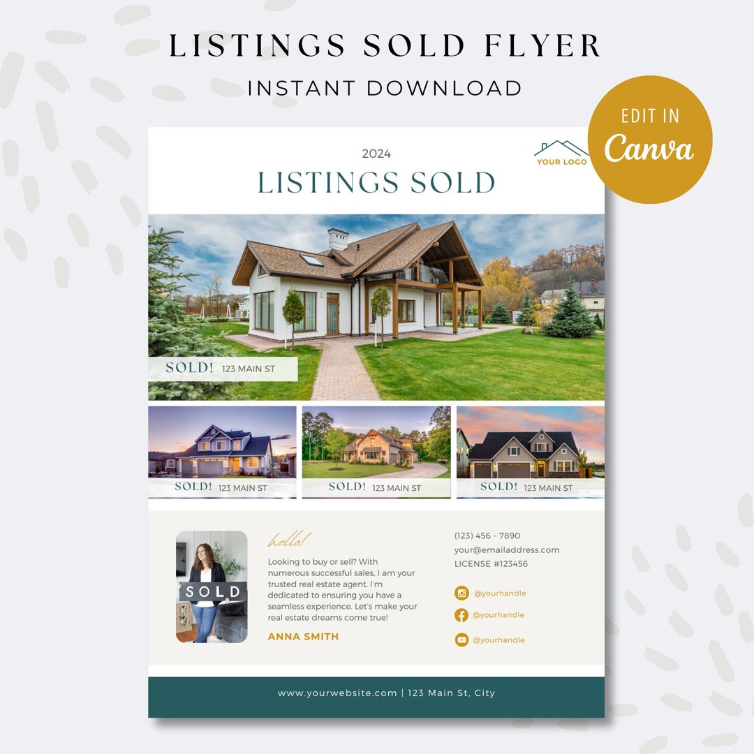 Real Estate Listings Sold Flyer Canva Template | Real Estate Portfolio ...