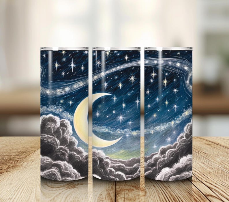 Night Sky Tumbler Wrap | Moon & Stars Sublimation Design (digital ...