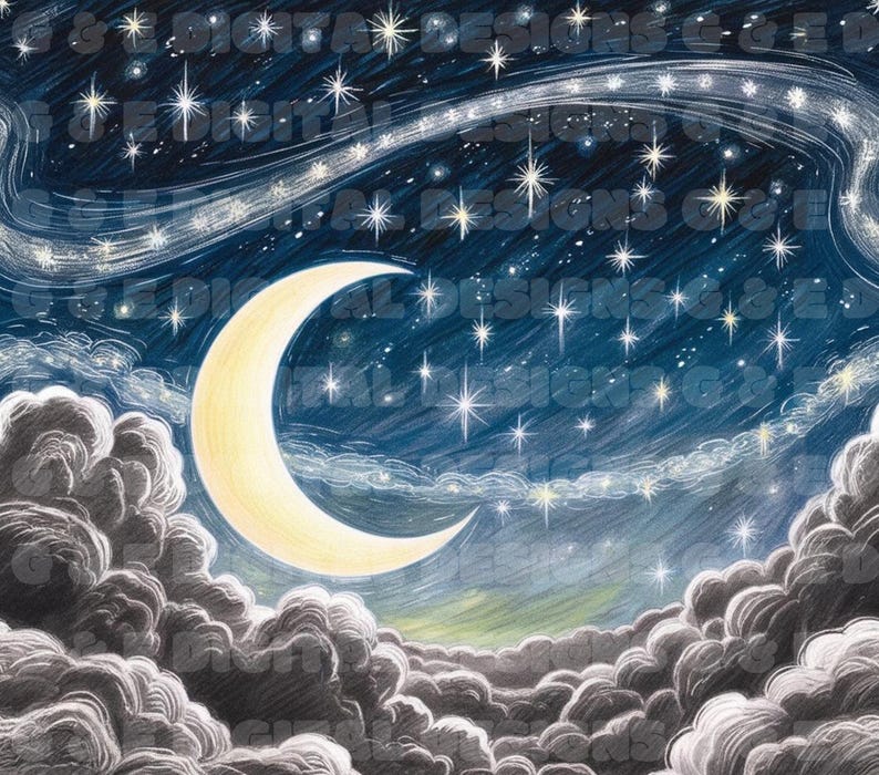 Night Sky Tumbler Wrap | Moon & Stars Sublimation Design (digital ...
