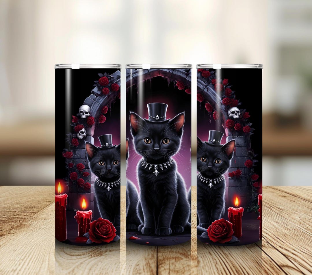 Goth Kitten Tumbler Wrap PNG – Seamless 20 Oz Skinny Tumbler Design ...