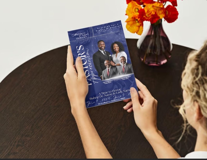 Pastor Appreciation Program Template Set for Canva, Blue and Silver ...