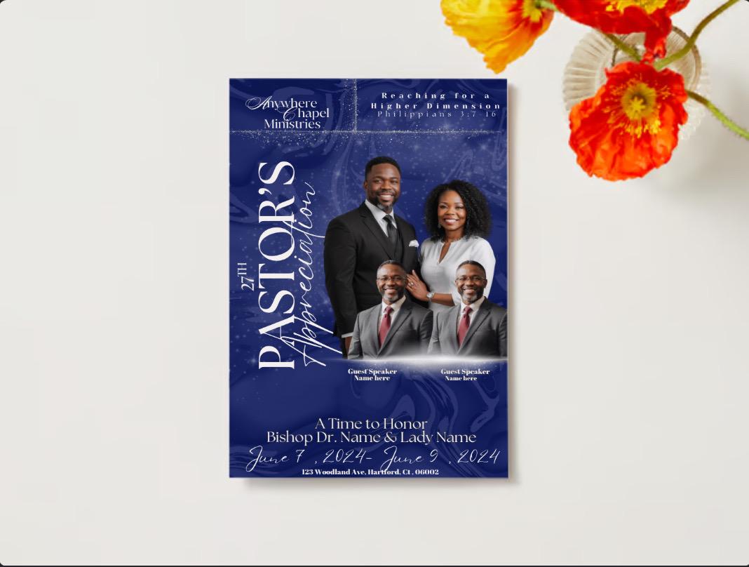 Pastor Appreciation Program Template Set for Canva, Blue and Silver ...