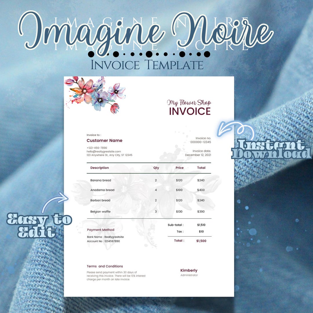 Sales Invoice Template, DIY Invoice Template Design, Flower Shop ...