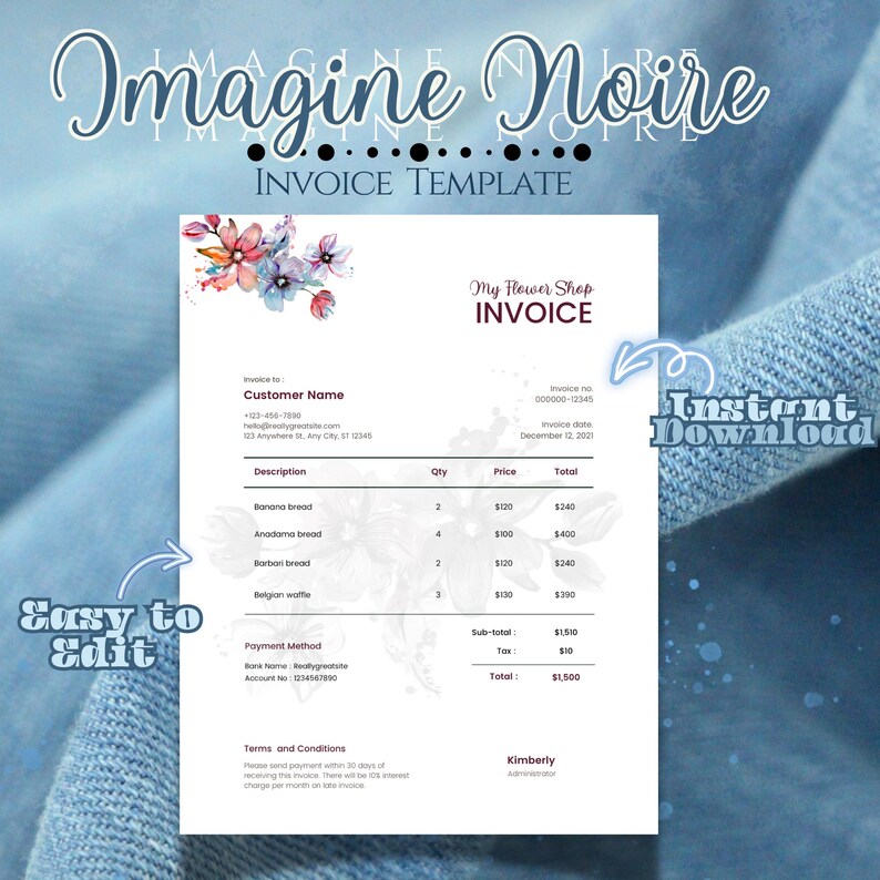 Sales Invoice Template, DIY Invoice Template Design, Flower Shop ...
