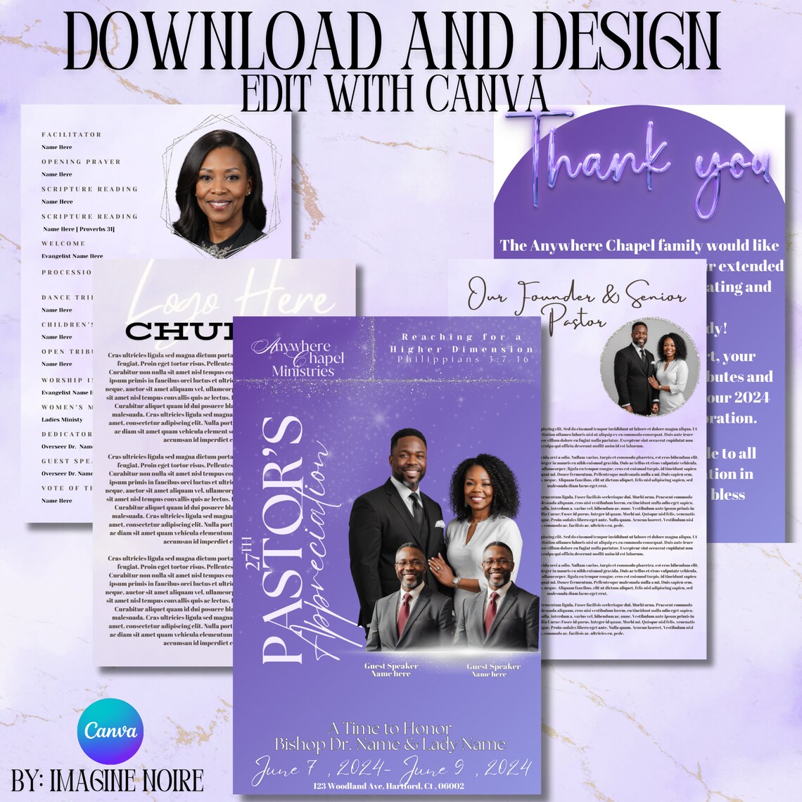 Canva Template Pastor Appreciation Program Template, Purple & Silver ...