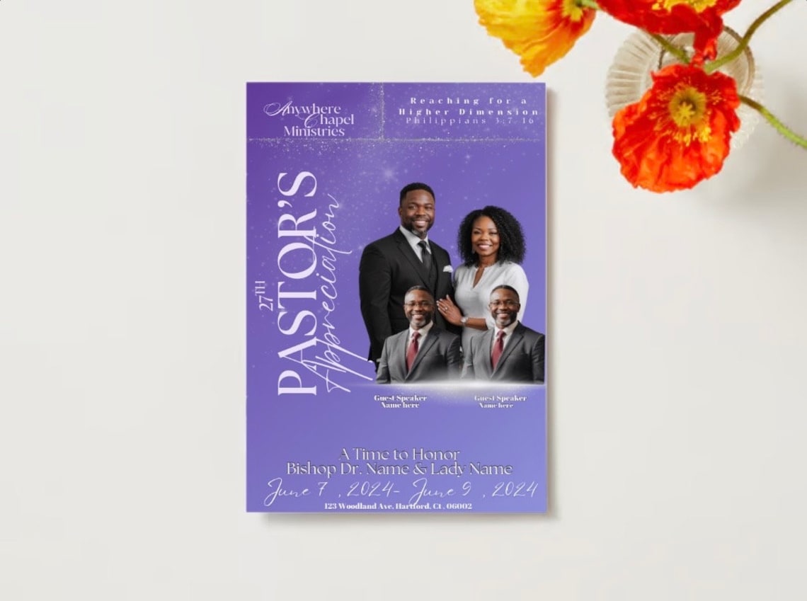 Canva Template Pastor Appreciation Program Template, Purple & Silver ...