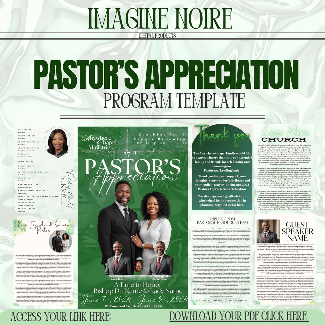 Pastor Appreciation Program Template Set for Canva, Green Church ... Pastor Appreciation Program Template Set for Canva, Green Church ...