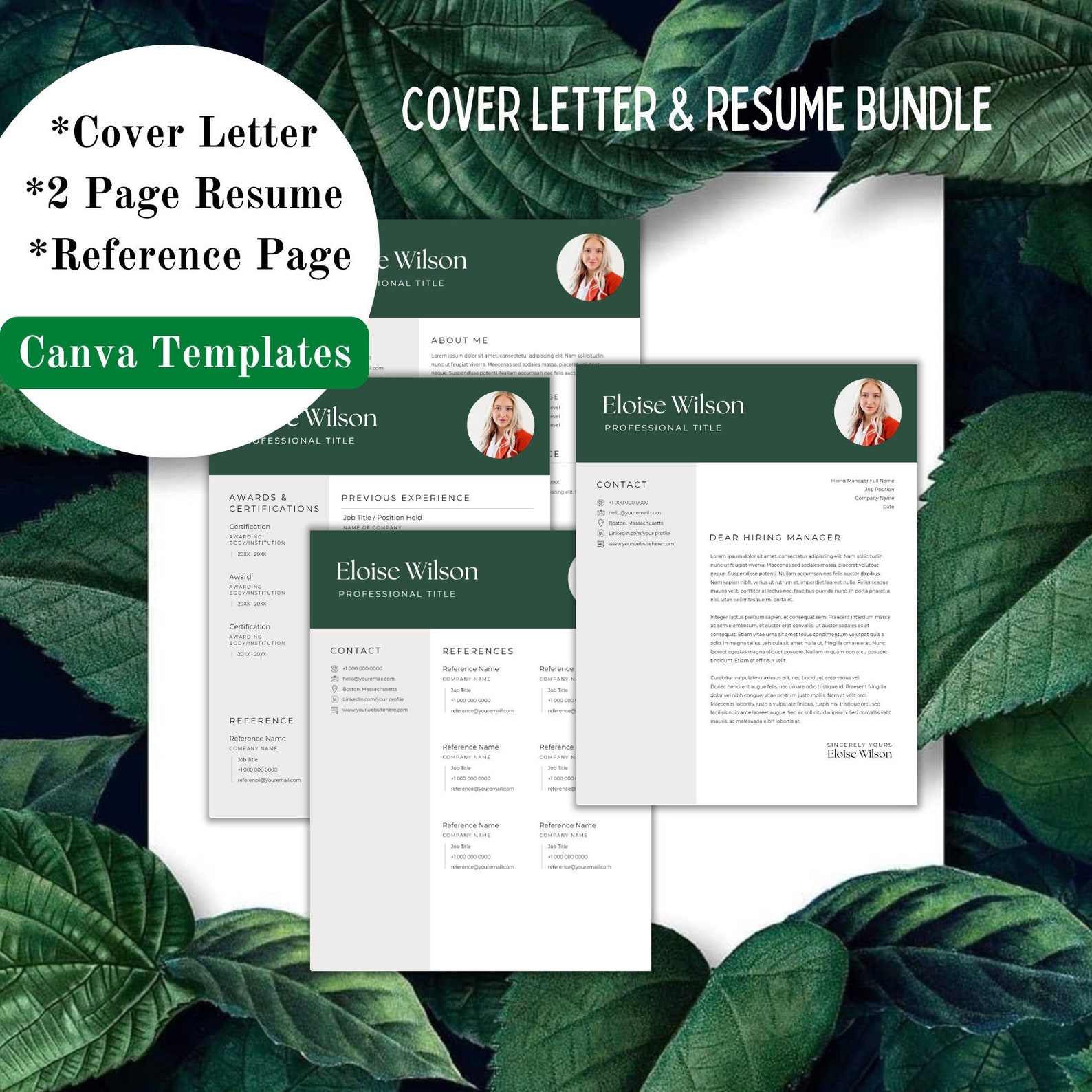 Canva Resume Template, Cover Letter Template, Reference Page Template ...