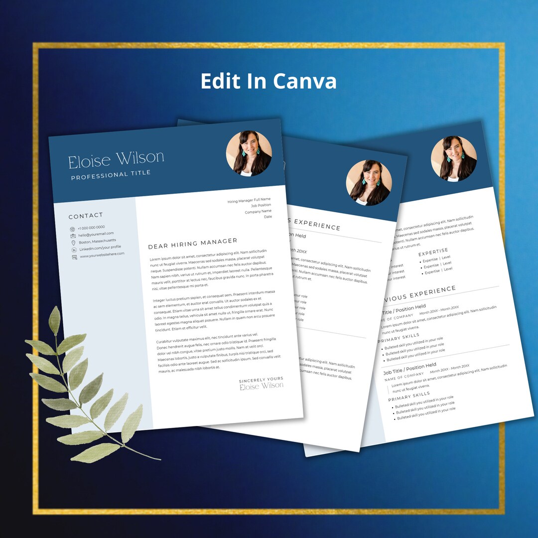 Cover Letter Template, Resume Canva Template, Reference Page Template ...