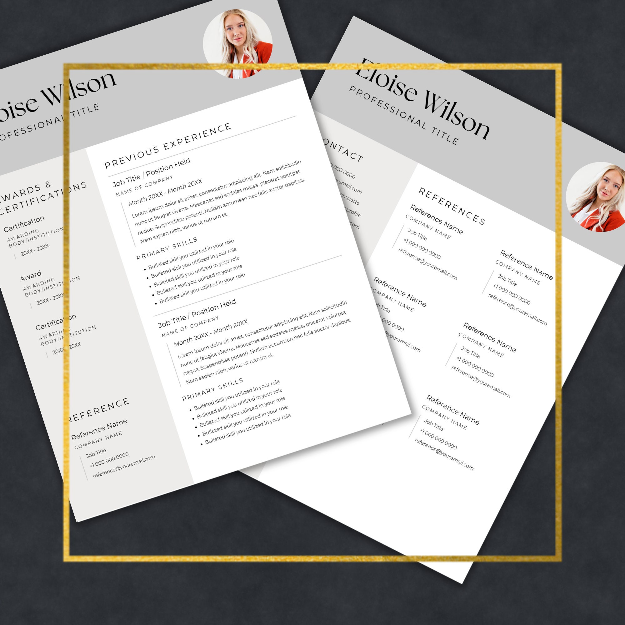 Editable Cover Letter, Resume, Reference Page Canva Template Bundle ...