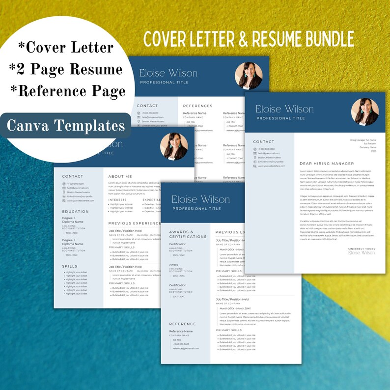 Cover Letter Template, Resume Canva Template, Reference Page Template ...