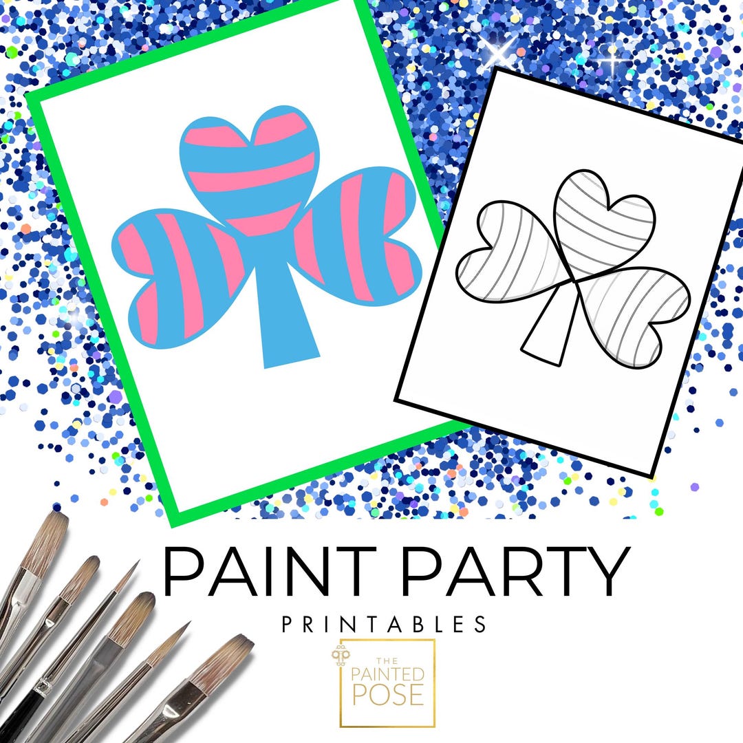 St. Patrick's Day, Clover Coloring Page, Paint Party Printable,sip and ...