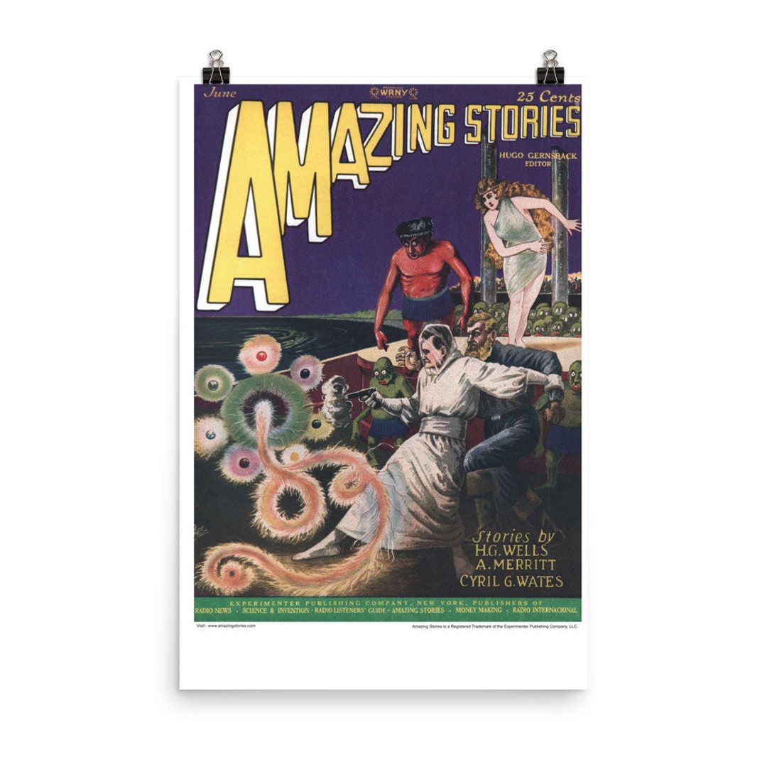 Amazing Stories Poster June 1927 Frank R. Paul's Cover Illustration of ...