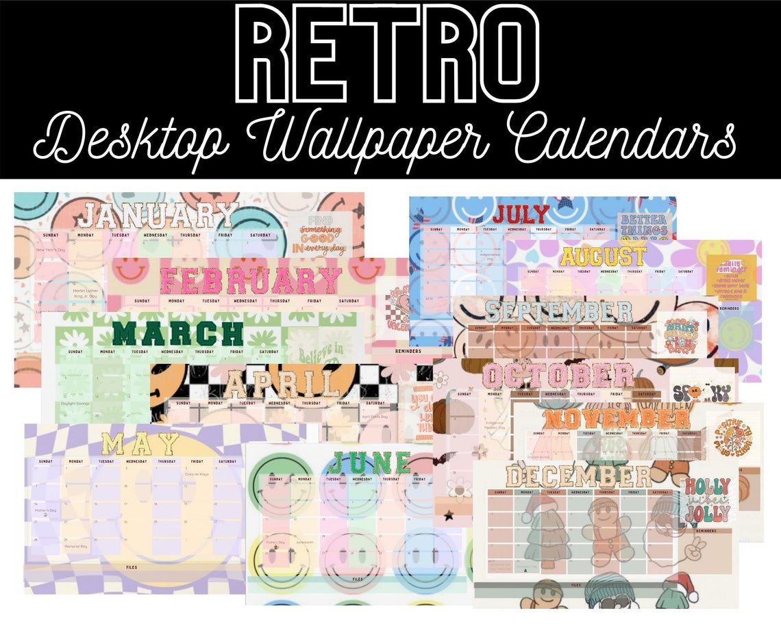 December Retro Desktop Wallpaper Calendar - Etsy