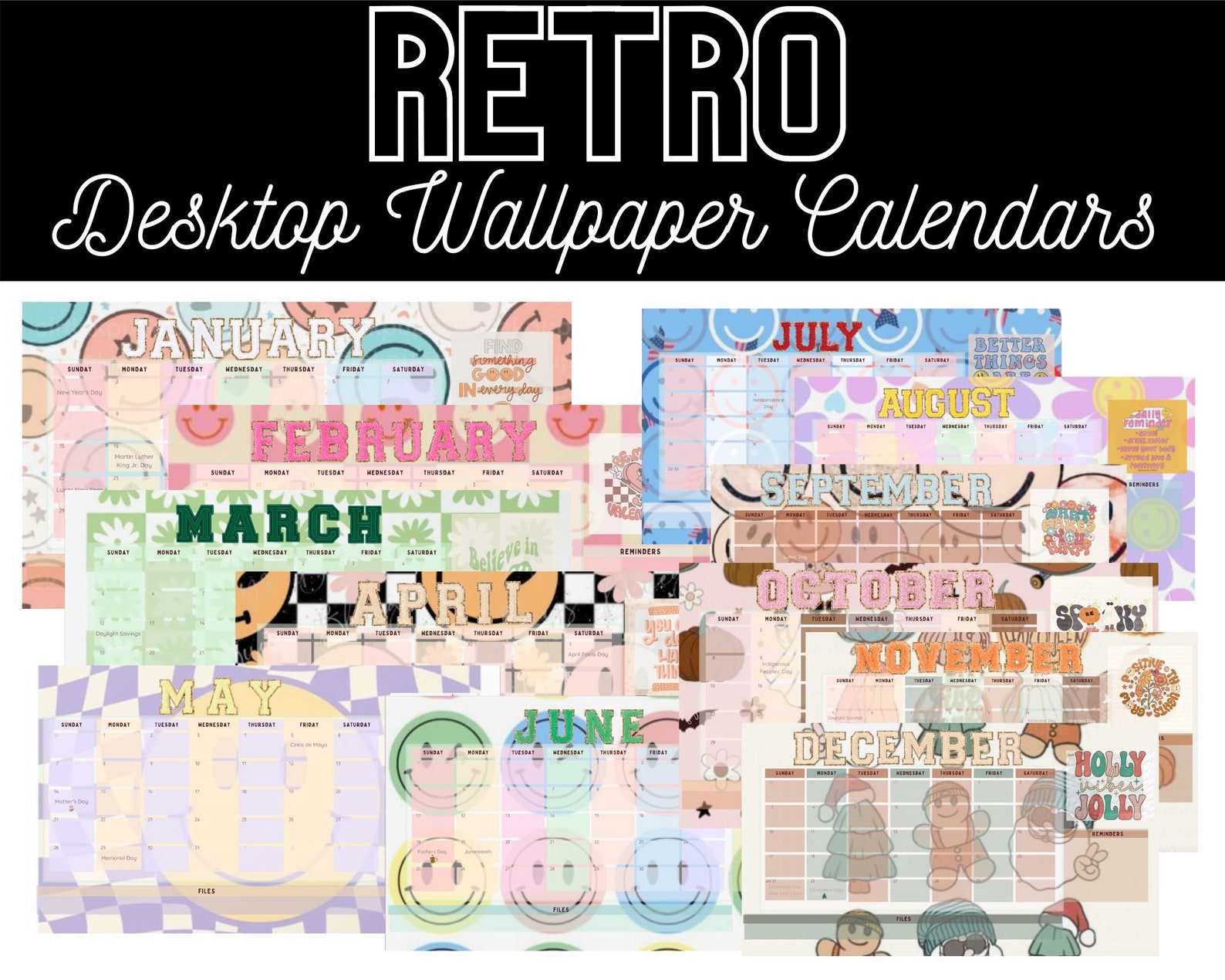 April Retro Desktop Wallpaper Calendar - Etsy