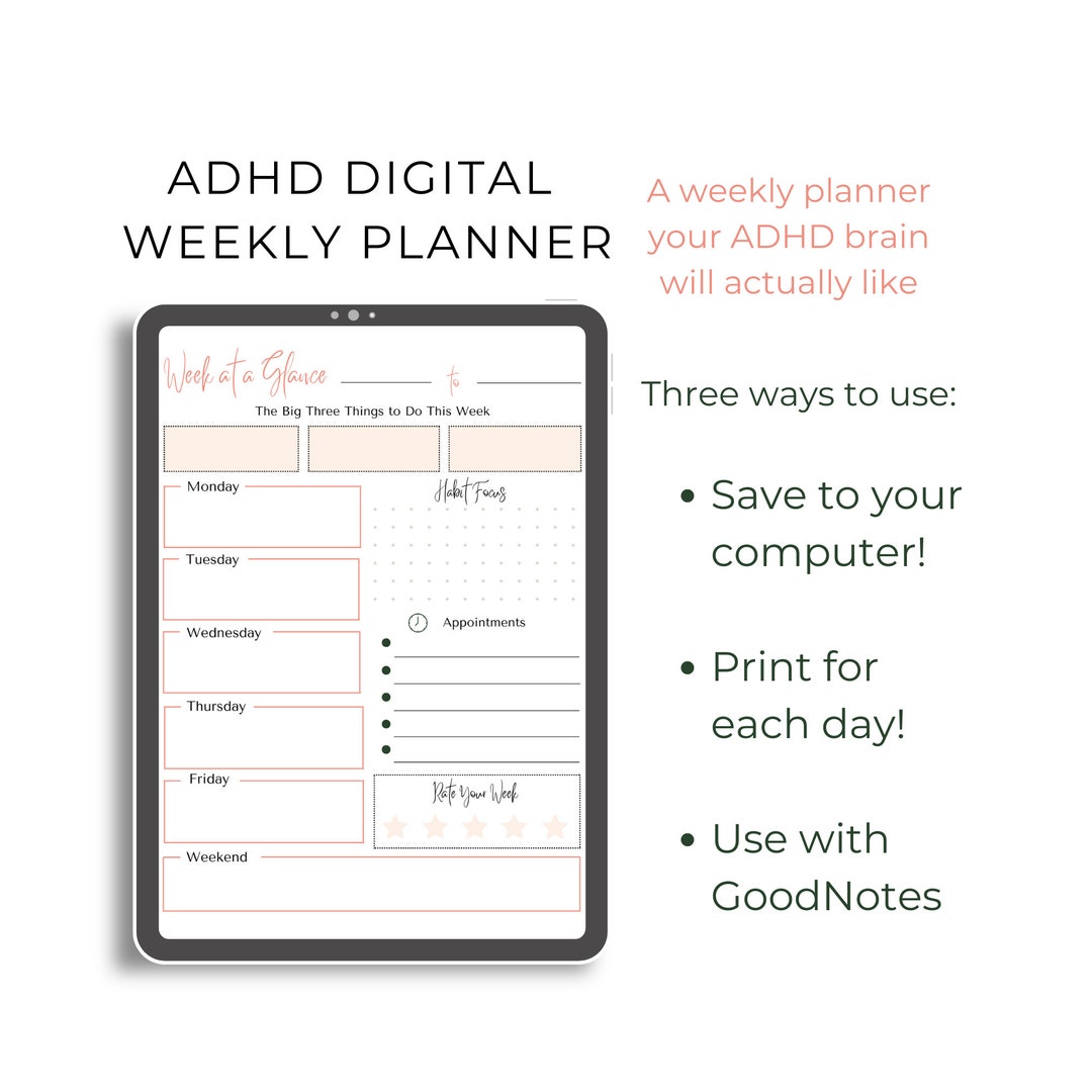 ADHD Weekly Planner, ADHD Week Planner, 2023 Planner, Planner Digital ...