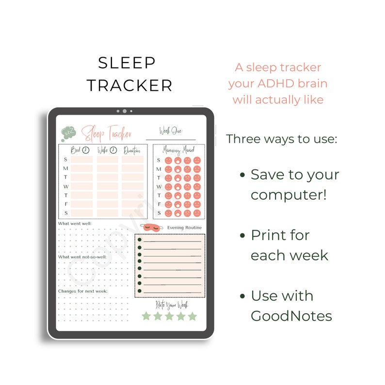 Sleep Tracker, ADHD Sleep Tracker, Organizational Tool, ADHD Digital ...