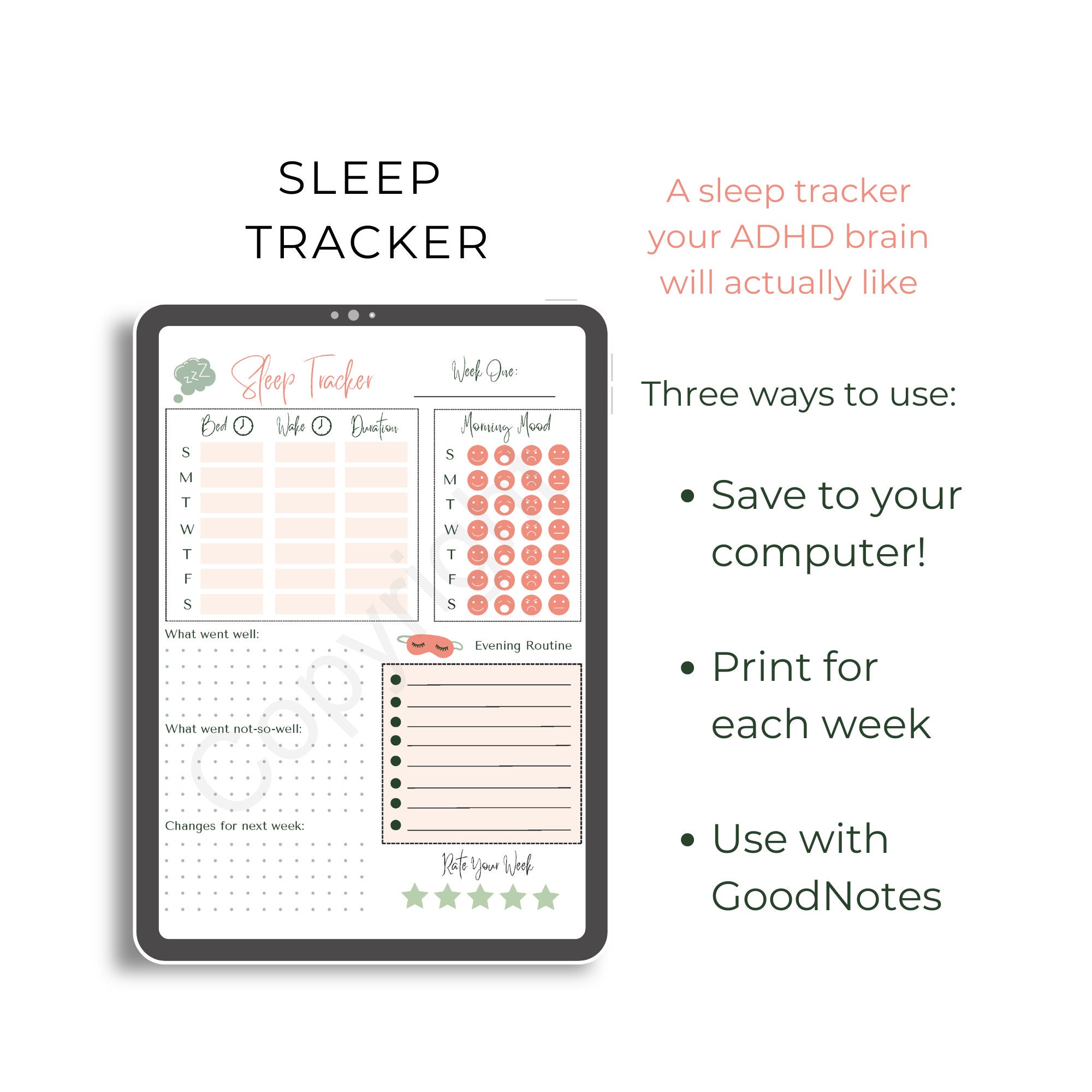 Sleep Tracker, ADHD Sleep Tracker, Organizational Tool, ADHD Digital ...