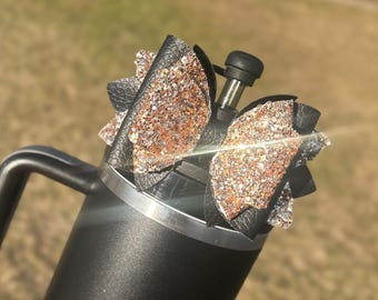 Black and Gold Glitter Tumbler Bow, Black and Gold Straw Topper Bow ...