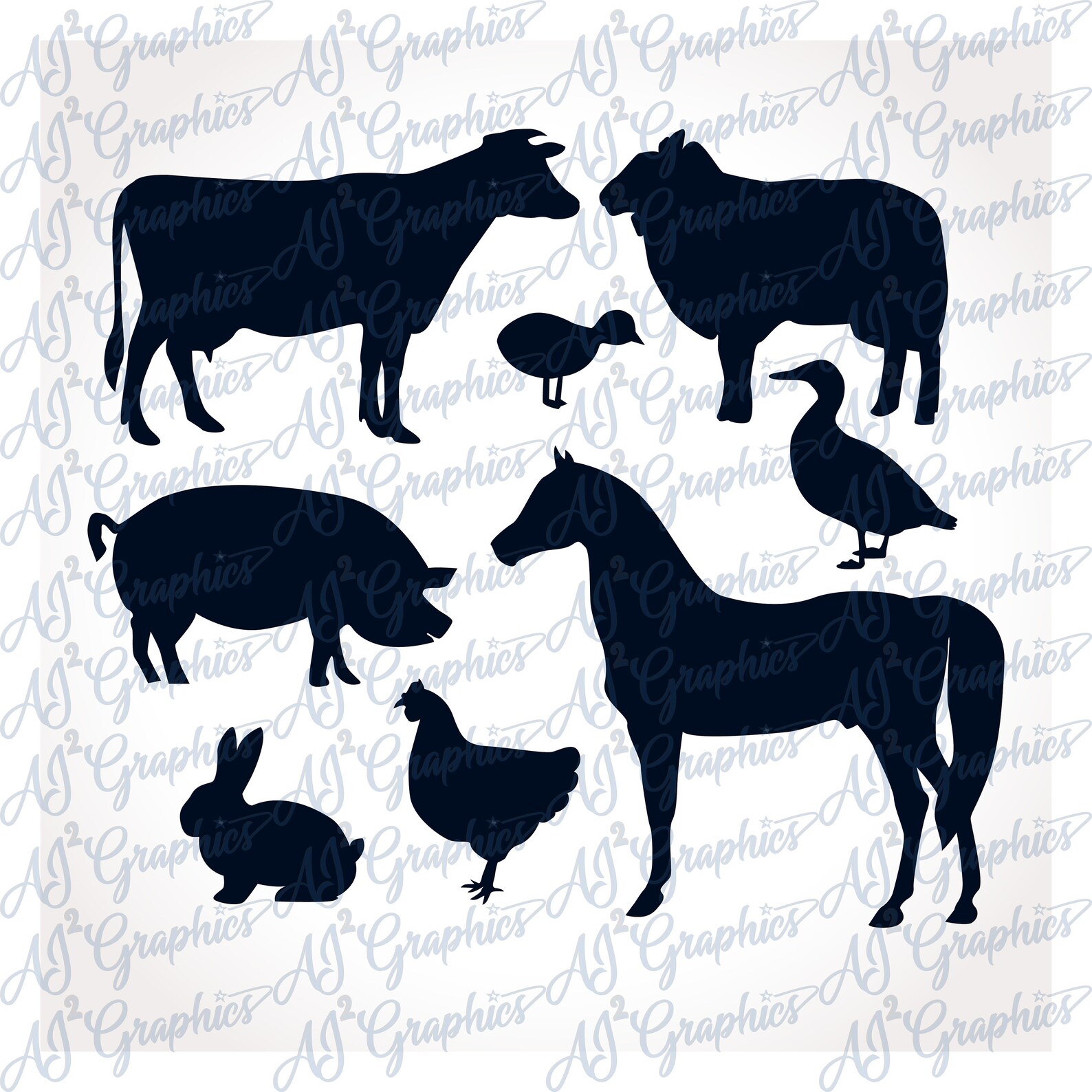 Farm Animal Silhouettes SVG, PNG, Jpeg - Etsy