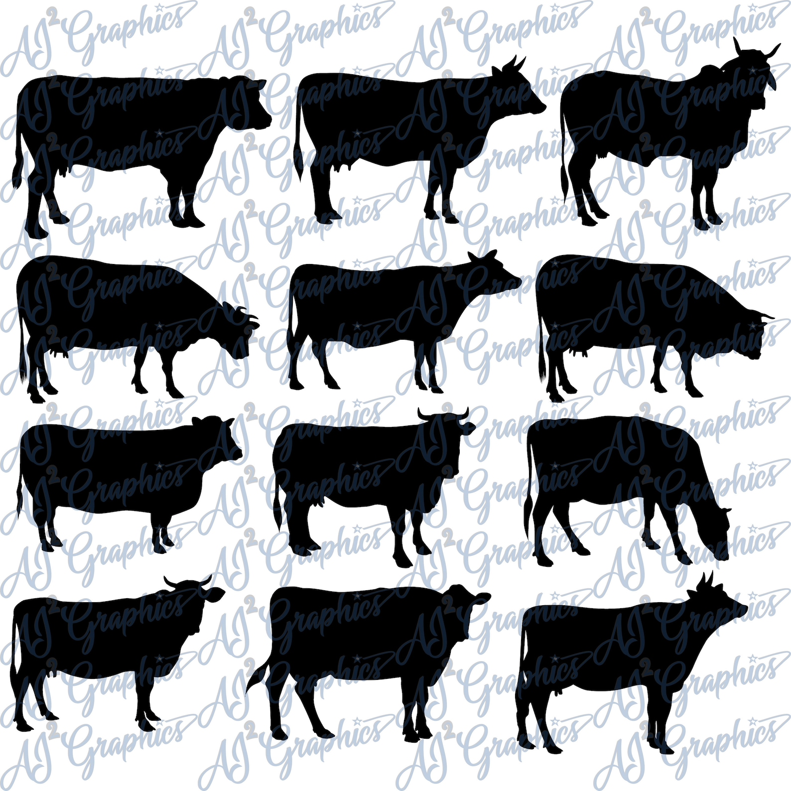 Cow Silhouettes SVG, PNG, Jpeg - Etsy