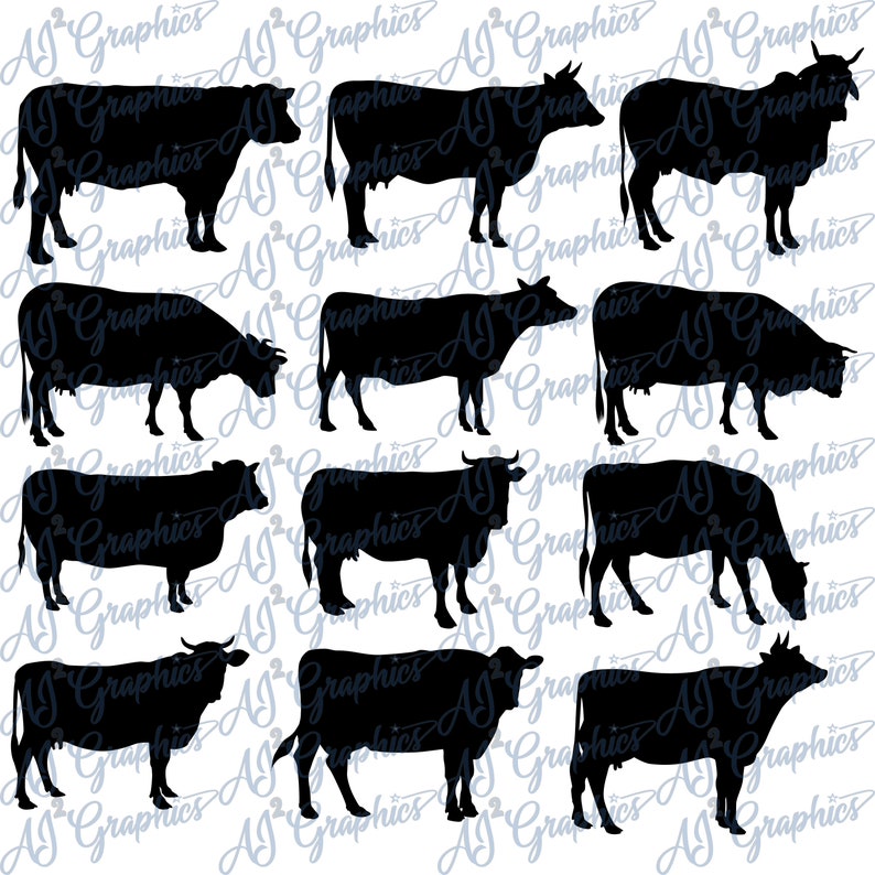 Cow Silhouettes SVG, PNG, Jpeg - Etsy