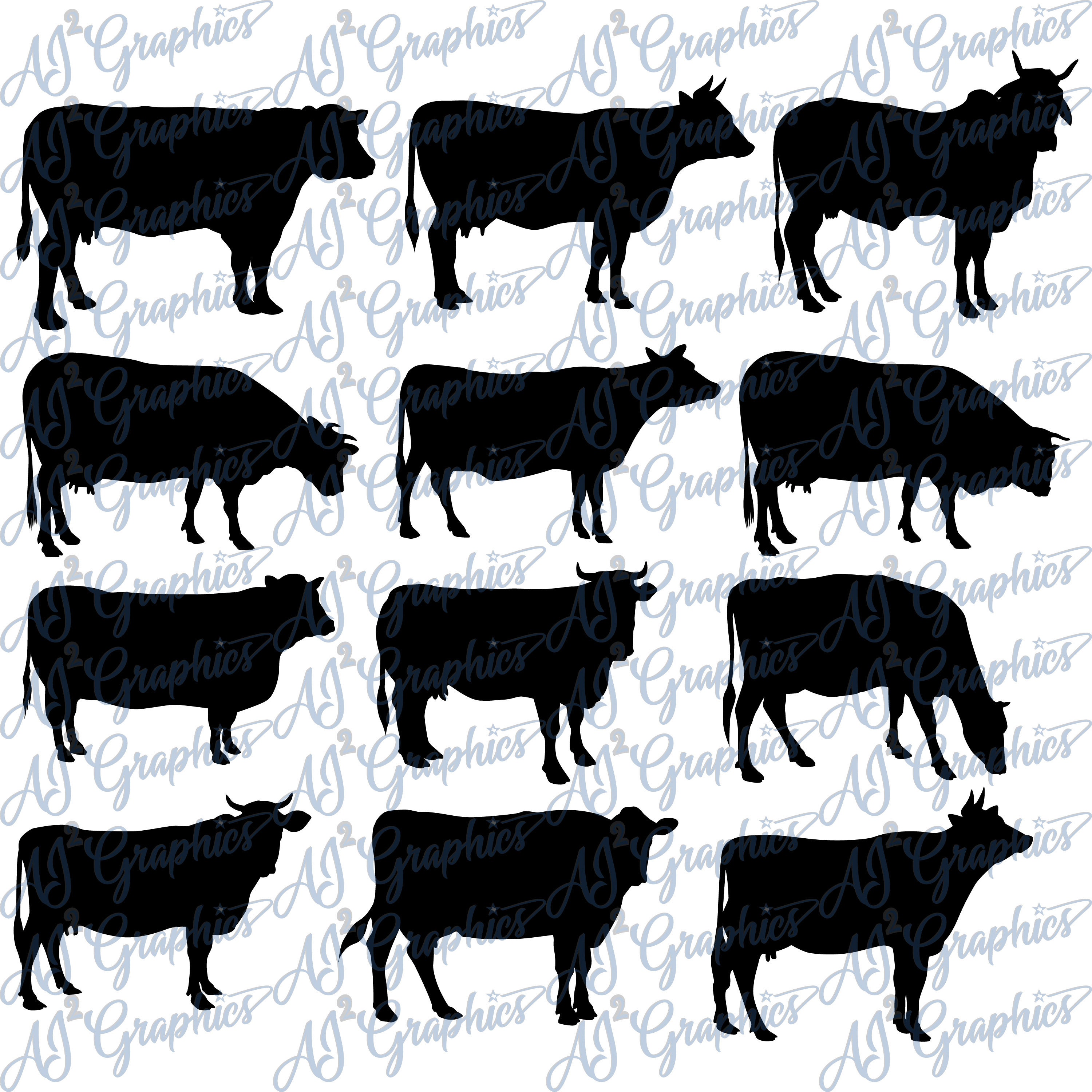 Cow Silhouettes SVG, PNG, Jpeg - Etsy