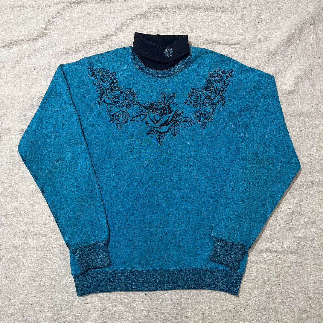 Vintage 80s/90s Bassett Walker Floral Turtleneck Crewneck Sweatshirt ...