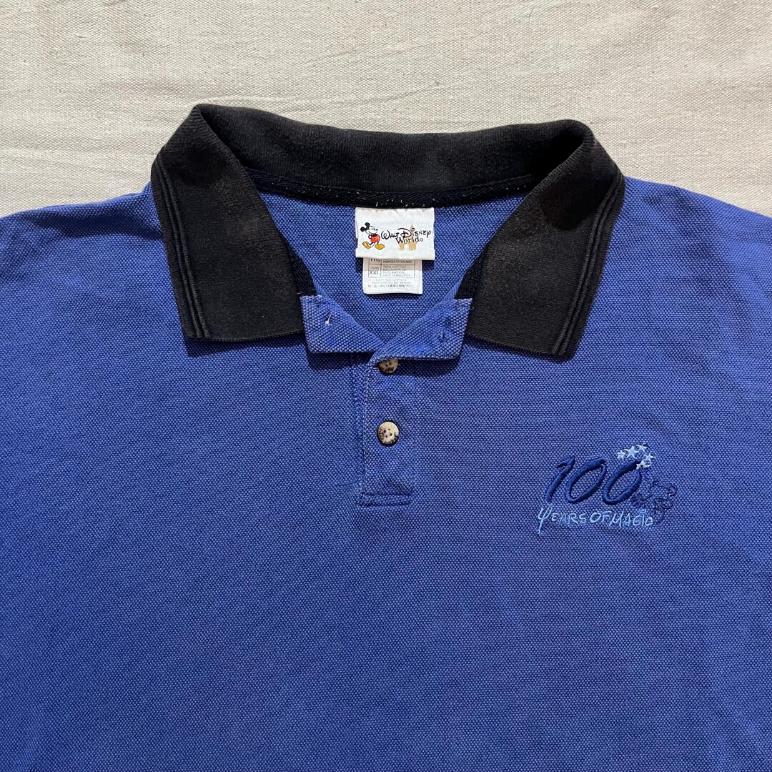 Vintage 00s Y2K Disney Disneyworld 100 Years of Magic Polo Shirt Blue ...