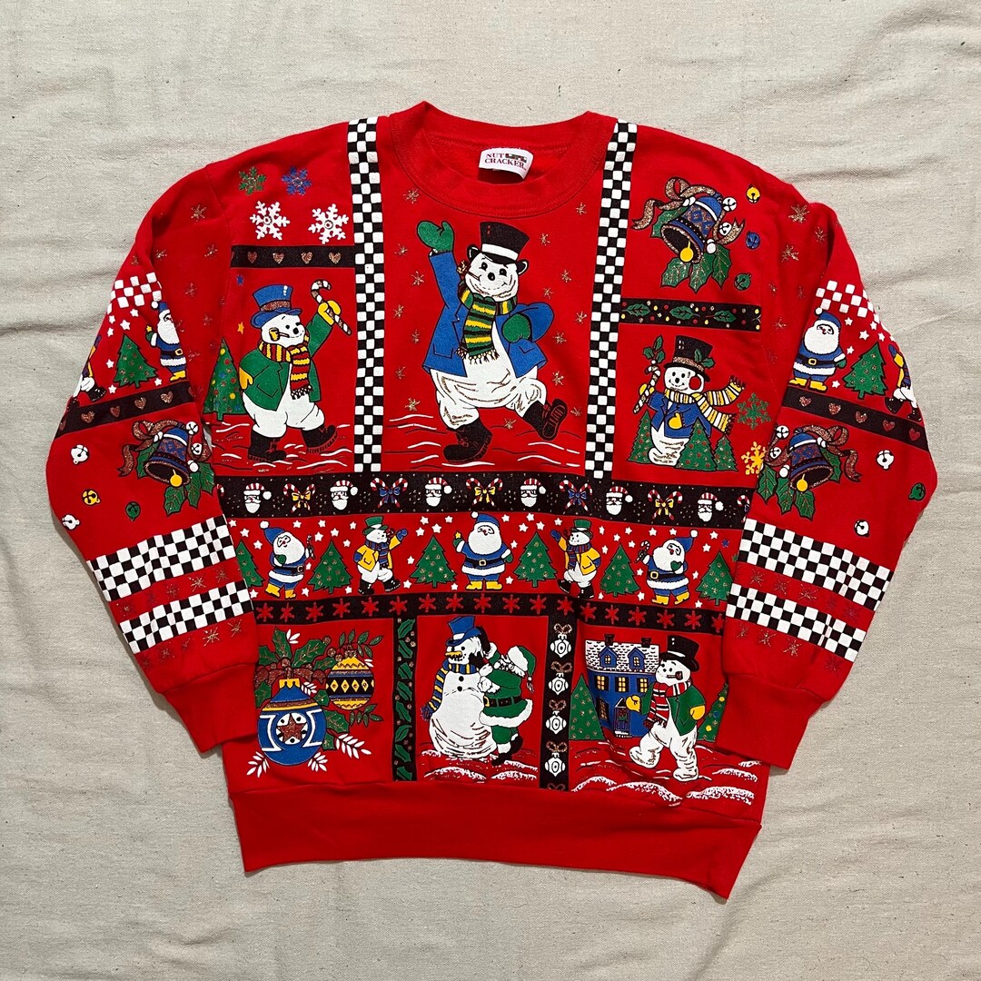 Vintage 80s/90s Nutcracker Snowman Christmas Winter Holiday Puff Print ...