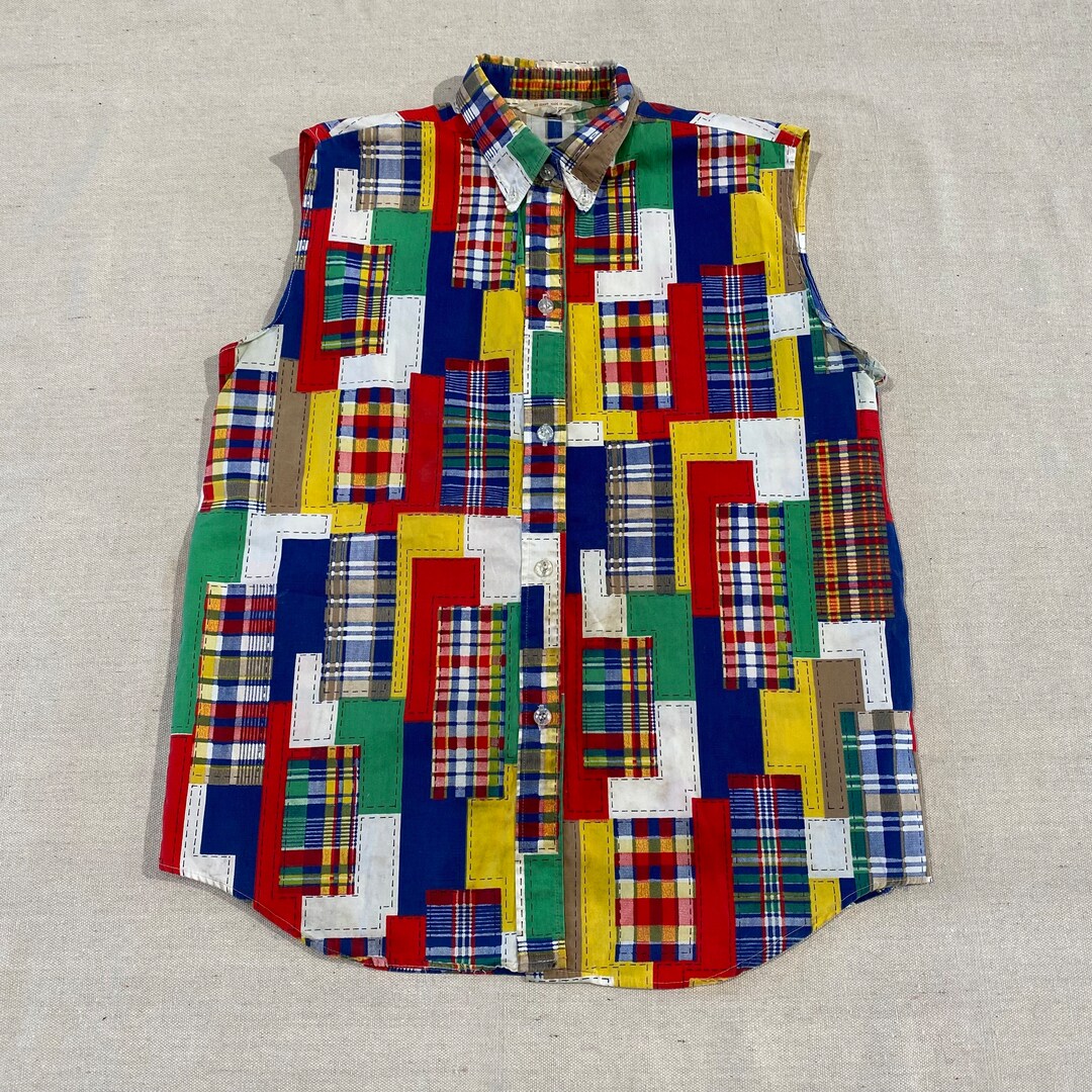 Vintage 80s/90s Patchwork Patterned Button Down Vest Shirt Multicolored ...