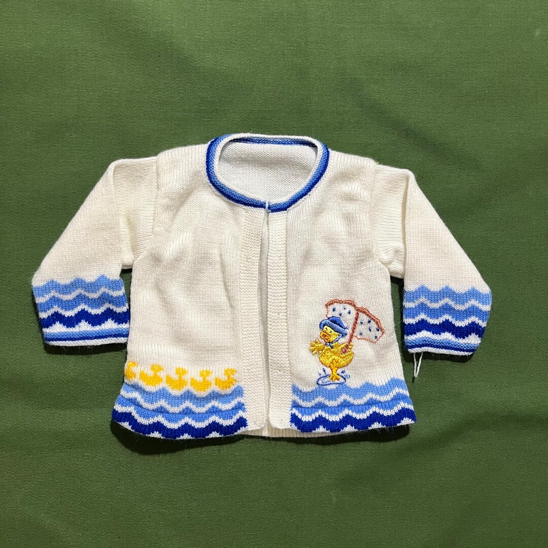 Vintage 80s/90s Kids/baby/toddler Cute Duck Umbrella Rain Knit Cardigan ...
