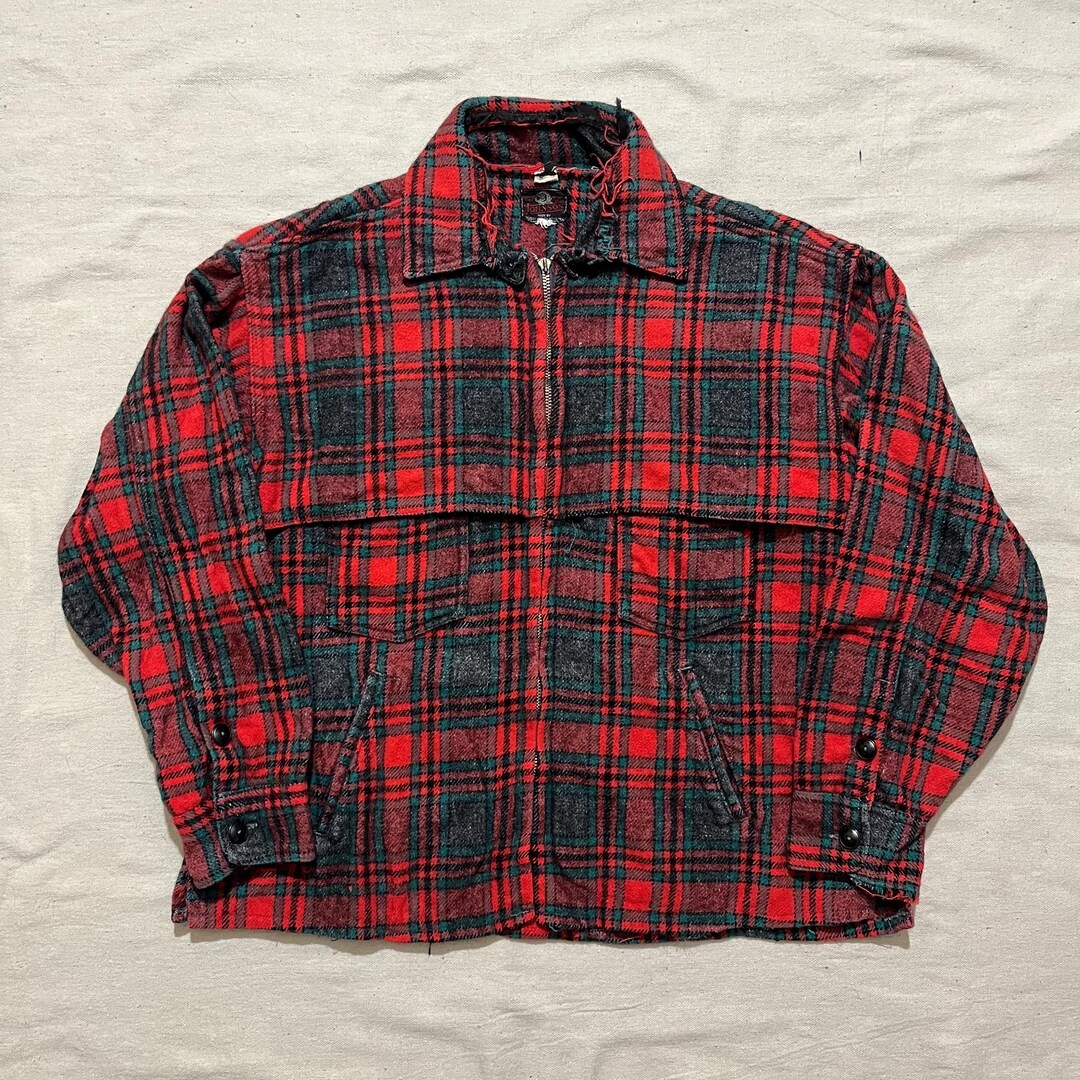 Vintage 50s/60s Johnson Woolen Mills Plaid Zip up Shirt Hunting Wool ...
