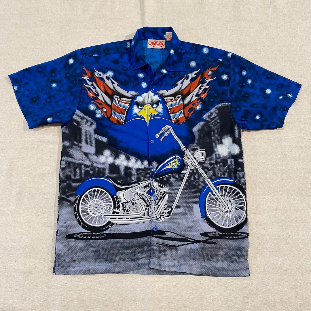 Vintage 00s Y2K Biker Bald Eagle Motorcycle Button Down Shirt Small - Etsy