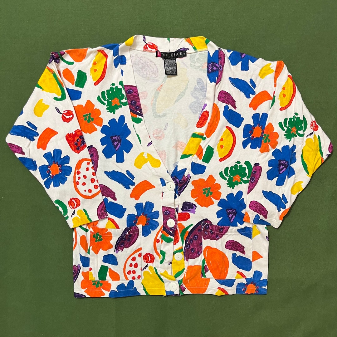 Vintage 00s Fruit Vegetable Floral Art Cardigan Sweatshirt Medium - Etsy