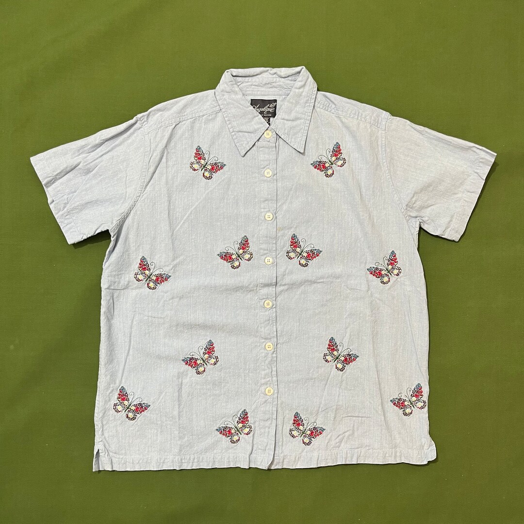 Vintage 90s/00s Angelique Embroidered Butterflies Denim Button Down ...