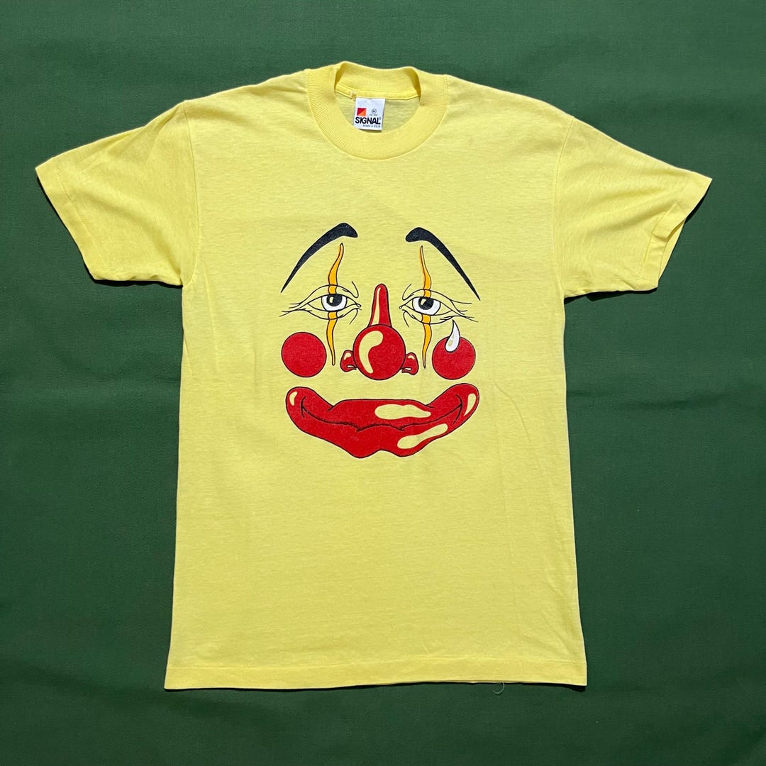 Vintage 80s/90s Clown Face Makeup Graphic T-shirt Yellow Medium - Etsy