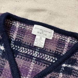 Vintage 90s Christopher Banks Plaid Wool Knit Cardigan Sweater Purple ...