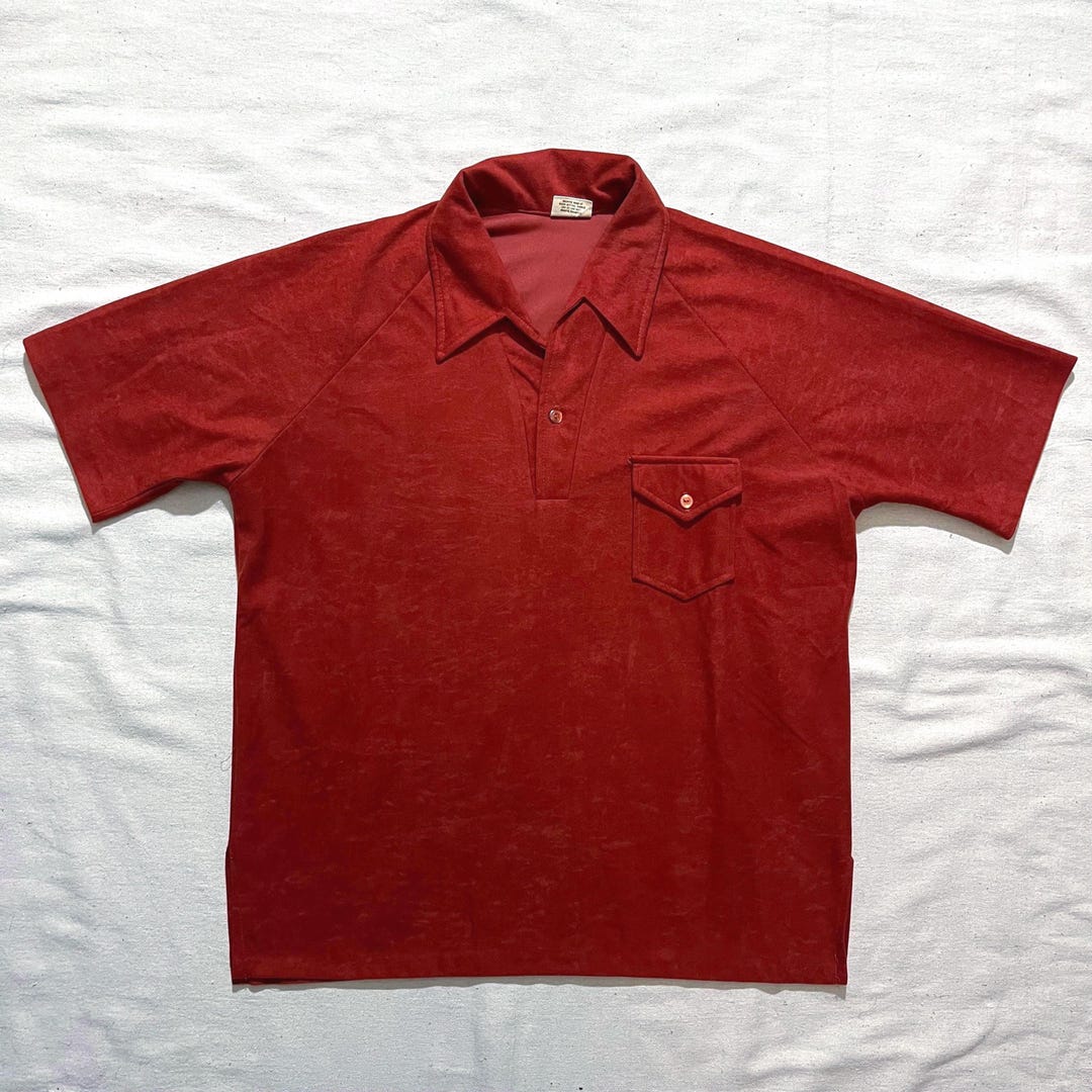 Vintage 70s 80s Valoure Velour Polo Button Down Dressy Top Shirt Orange ...